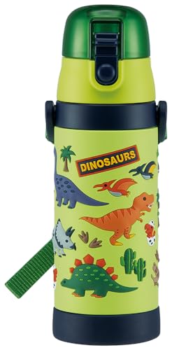 Skater SDPV5-A Children's Stainless Steel Water Bottle, Direct Dinosaurus, 16.2 fl oz (480 ml), Children's Friendly, Lightweight Type, For Boys, Cold Insulation, 3D Printed Waterbottle, Sports Bottle,