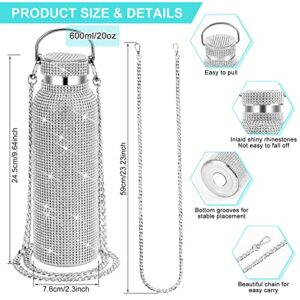 2 Pieces Glitter Water Bottles Rhinestone Stainless Steel Thermal Water Bottle Bling Insulated Water Bottle with Chain Bedazzled Refillable Water Bottle with Cup Brushes for Women Girl