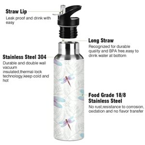 Pink and Blue Dragonfly Water Bottle with Straw Lid Thermos Insulated Stainless Steel Water Flask 20 Oz,WT083