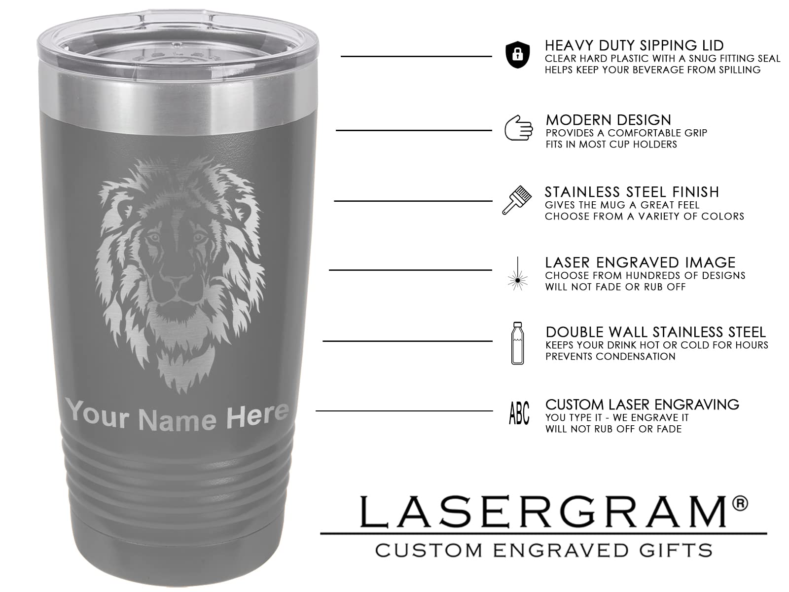 LaserGram 20oz Vacuum Insulated Tumbler Mug, Truck Cab, Personalized Engraving Included (Gray)