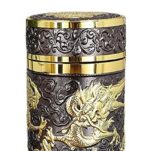 Leefasy Luxurious Chinese Dragon Vacuum Insulation Water Bottle for Hot and Cold Drinks with Artificial PU Leather Storage Box Stainless Steel Liner