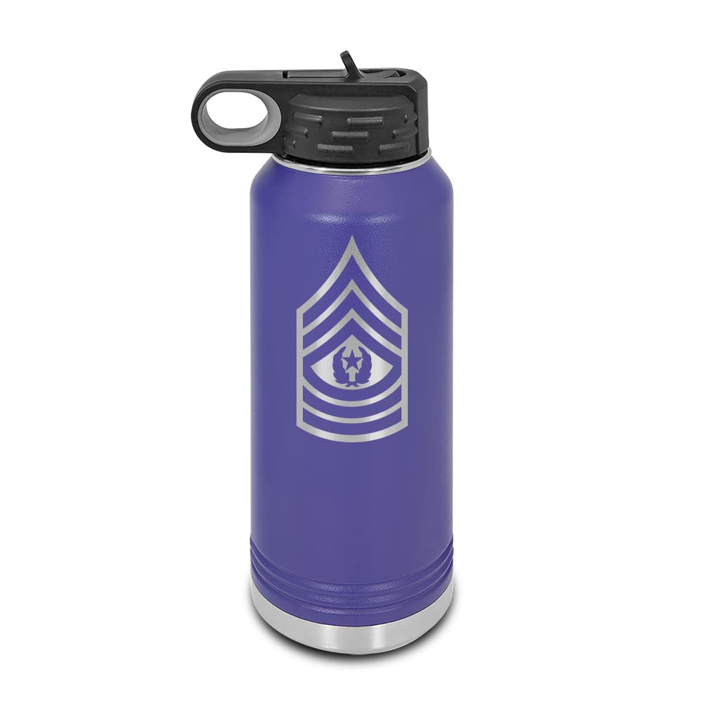 E-9 Command Sergeant Marjor Rank Laser Engraved Water Bottle Customizable Polar Camel Stainless Steel with Straw - CSM OR-9 E9 US Army Purple 32 oz