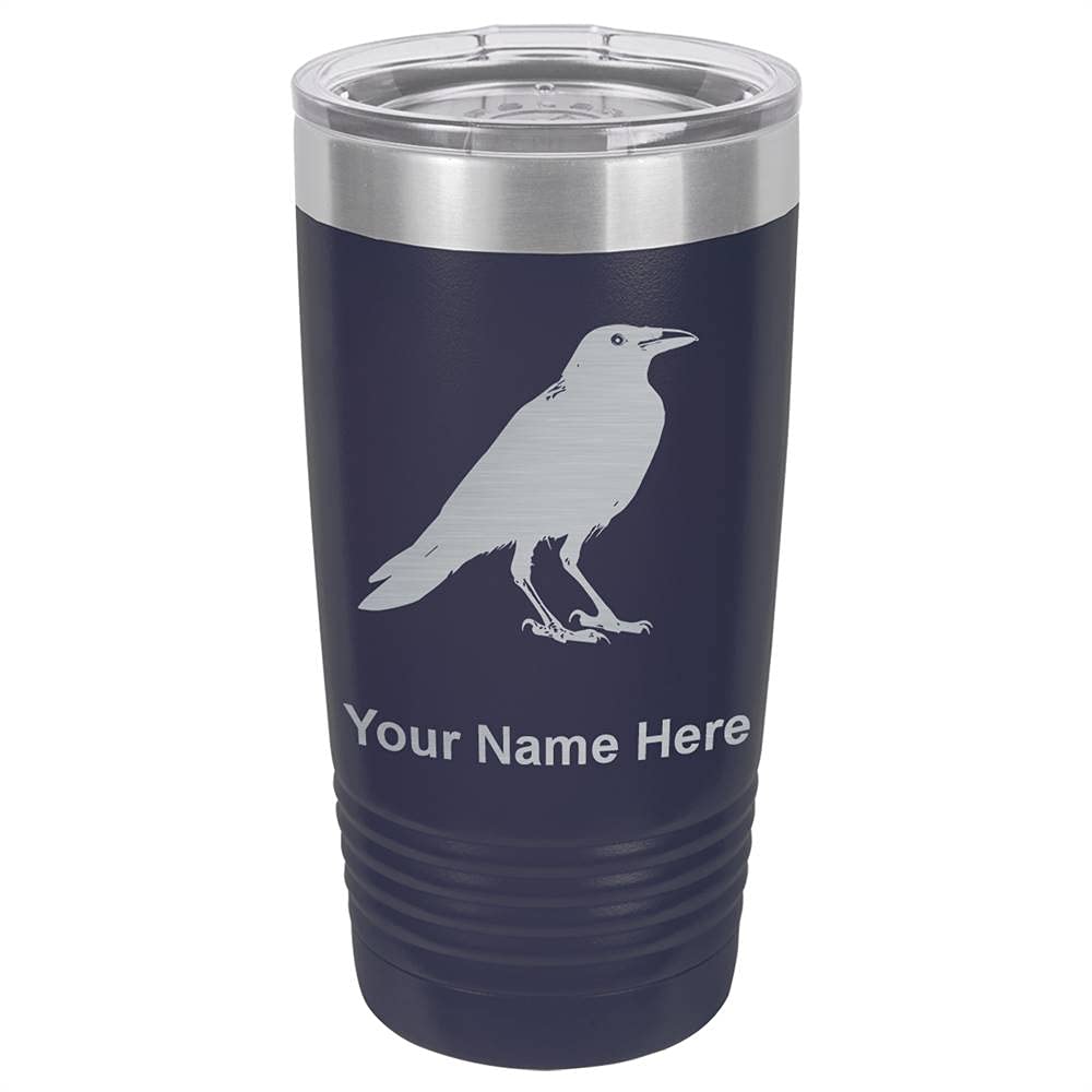 LaserGram 20oz Vacuum Insulated Tumbler Mug, Crow, Personalized Engraving Included (Navy Blue)