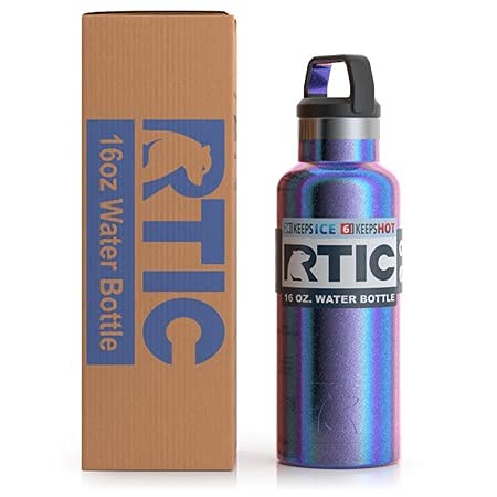 RTIC 16 oz Vacuum Insulated Water Bottle, Metal Stainless Steel Double Wall Insulation, BPA Free Reusable, Leak-Proof Thermos Flask for Hot and Cold Drinks, Travel, Sports, Camping, Pacific