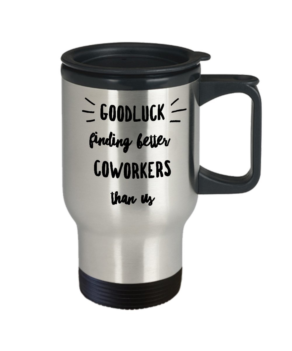 Funny Boss Coworkers Colleague best travel mugs coffee tea cup gifts friend Retirement Goodbye Leaving Farewell For Going Away Thank You chocolate man woman new job (14 oz Goodluck)