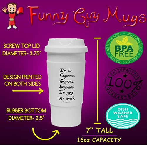 Funny Guy Mugs I'm Good With Math - Engineer Travel Tumbler With Removable Insulated Silicone Sleeve, White, 16-Ounce