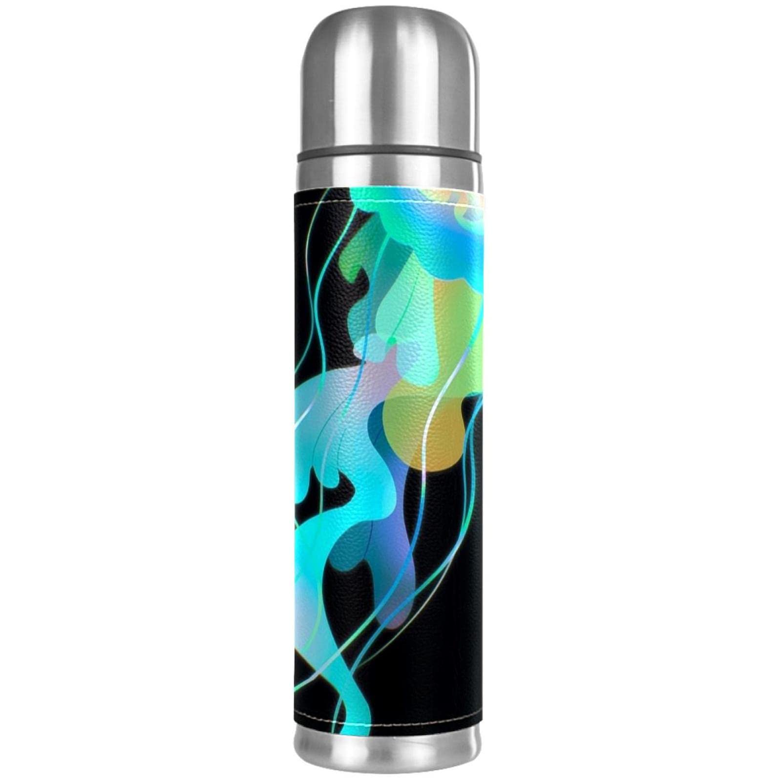 Stainless Steel Leather Vacuum Insulated Mug Jellyfish Thermos Water Bottle for Hot and Cold Drinks Kids Adults 16 Oz