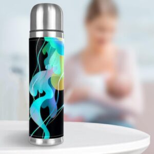 Stainless Steel Leather Vacuum Insulated Mug Jellyfish Thermos Water Bottle for Hot and Cold Drinks Kids Adults 16 Oz