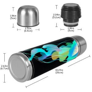 Stainless Steel Leather Vacuum Insulated Mug Jellyfish Thermos Water Bottle for Hot and Cold Drinks Kids Adults 16 Oz