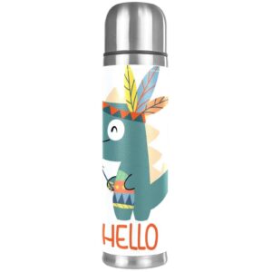 stainless steel leather vacuum insulated mug dinosaur thermos water bottle for hot and cold drinks kids adults 16 oz