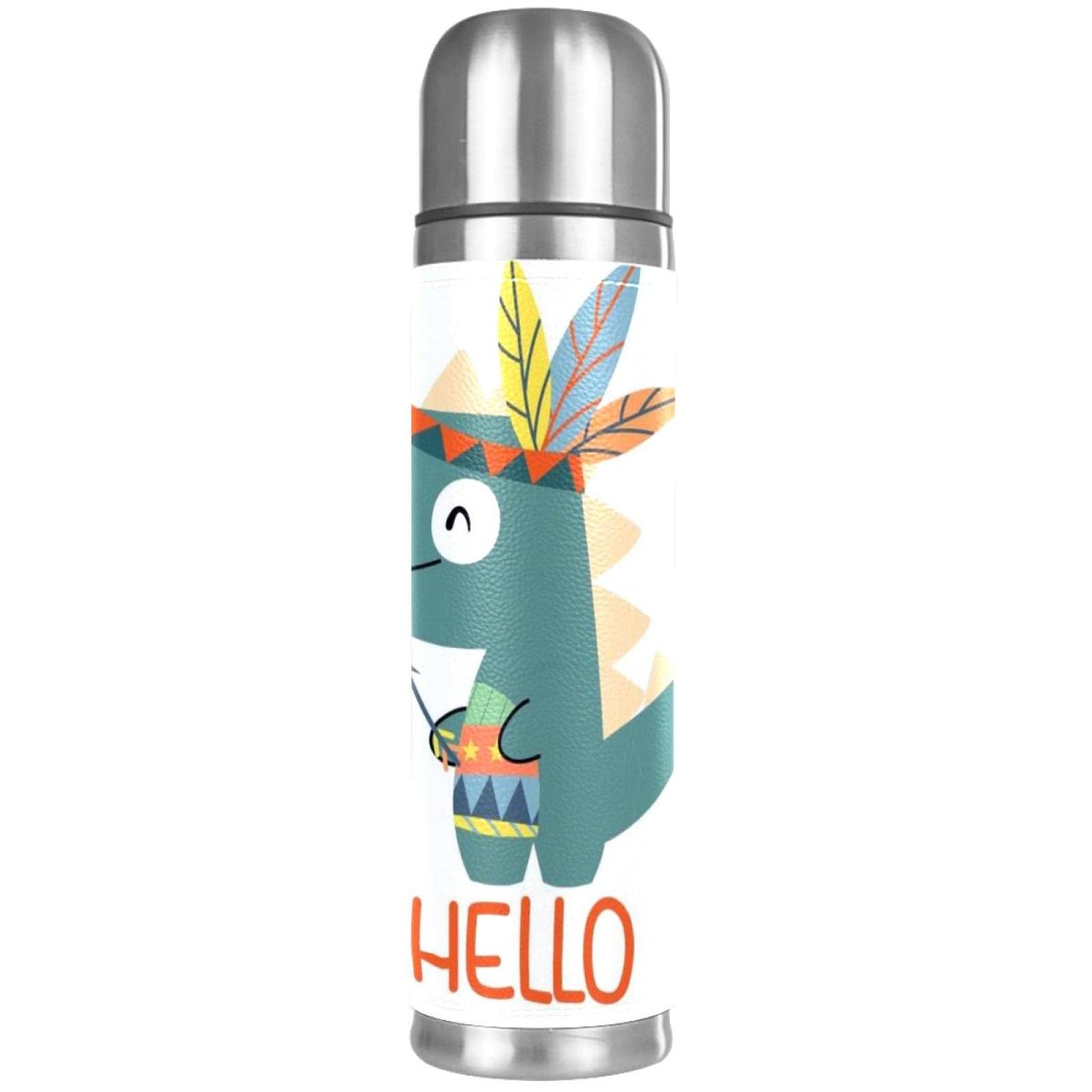 Stainless Steel Leather Vacuum Insulated Mug Dinosaur Thermos Water Bottle for Hot and Cold Drinks Kids Adults 16 Oz