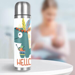 Stainless Steel Leather Vacuum Insulated Mug Dinosaur Thermos Water Bottle for Hot and Cold Drinks Kids Adults 16 Oz