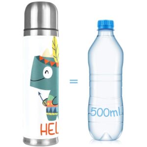 Stainless Steel Leather Vacuum Insulated Mug Dinosaur Thermos Water Bottle for Hot and Cold Drinks Kids Adults 16 Oz