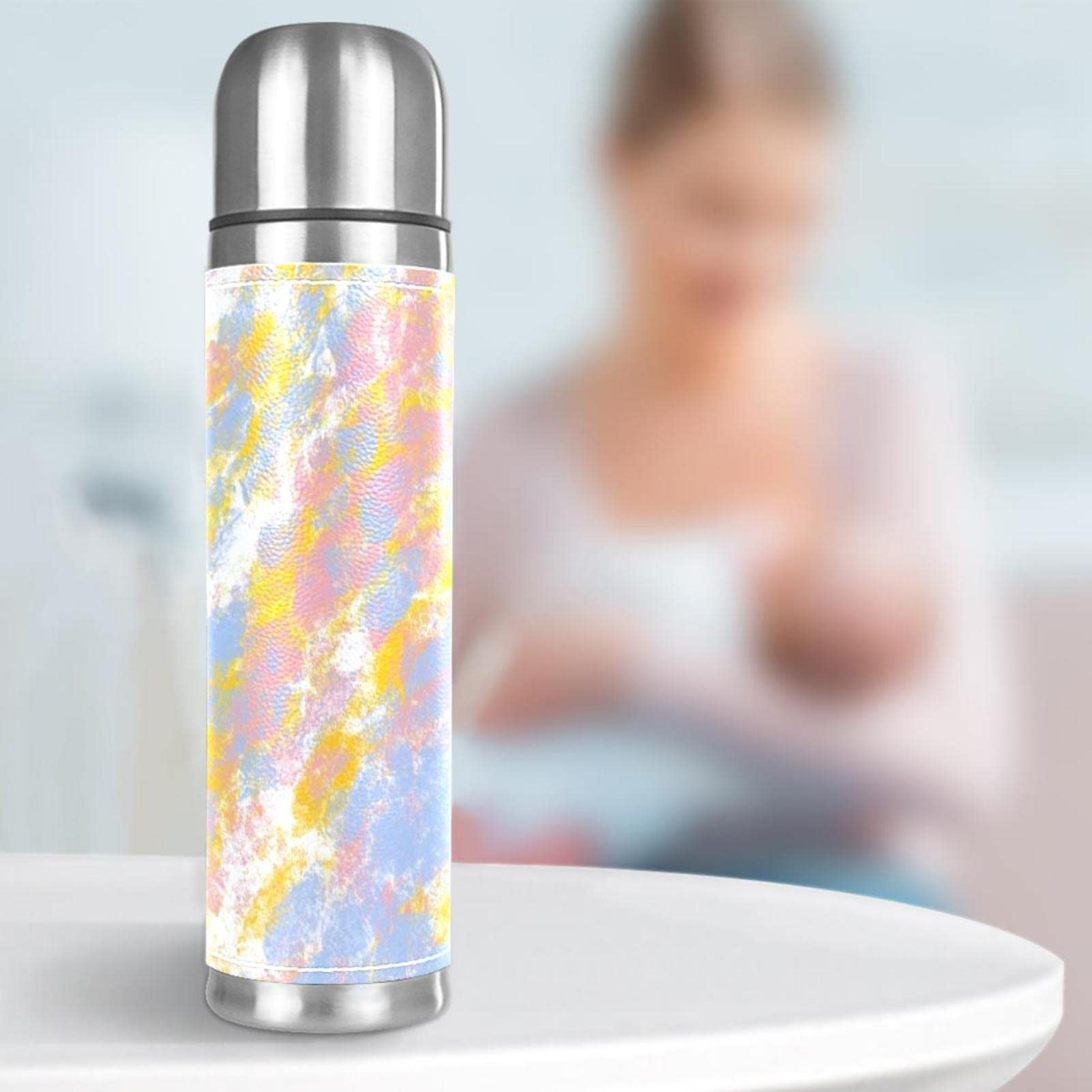 Stainless Steel Leather Vacuum Insulated Mug Abstract Texture Thermos Water Bottle for Hot and Cold Drinks Kids Adults 16 Oz