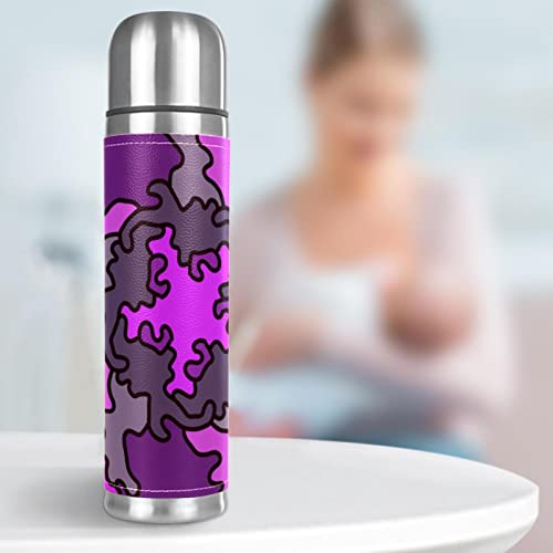 Stainless Steel Leather Vacuum Insulated Mug Abstract Thermos Water Bottle for Hot and Cold Drinks Kids Adults 16 Oz