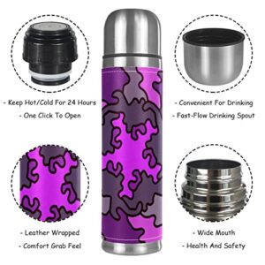 Stainless Steel Leather Vacuum Insulated Mug Abstract Thermos Water Bottle for Hot and Cold Drinks Kids Adults 16 Oz