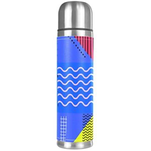 stainless steel leather vacuum insulated mug geometry thermos water bottle for hot and cold drinks kids adults 16 oz