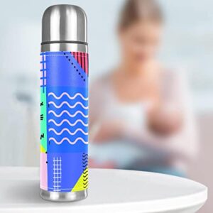 Stainless Steel Leather Vacuum Insulated Mug Geometry Thermos Water Bottle for Hot and Cold Drinks Kids Adults 16 Oz