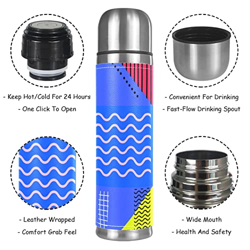 Stainless Steel Leather Vacuum Insulated Mug Geometry Thermos Water Bottle for Hot and Cold Drinks Kids Adults 16 Oz