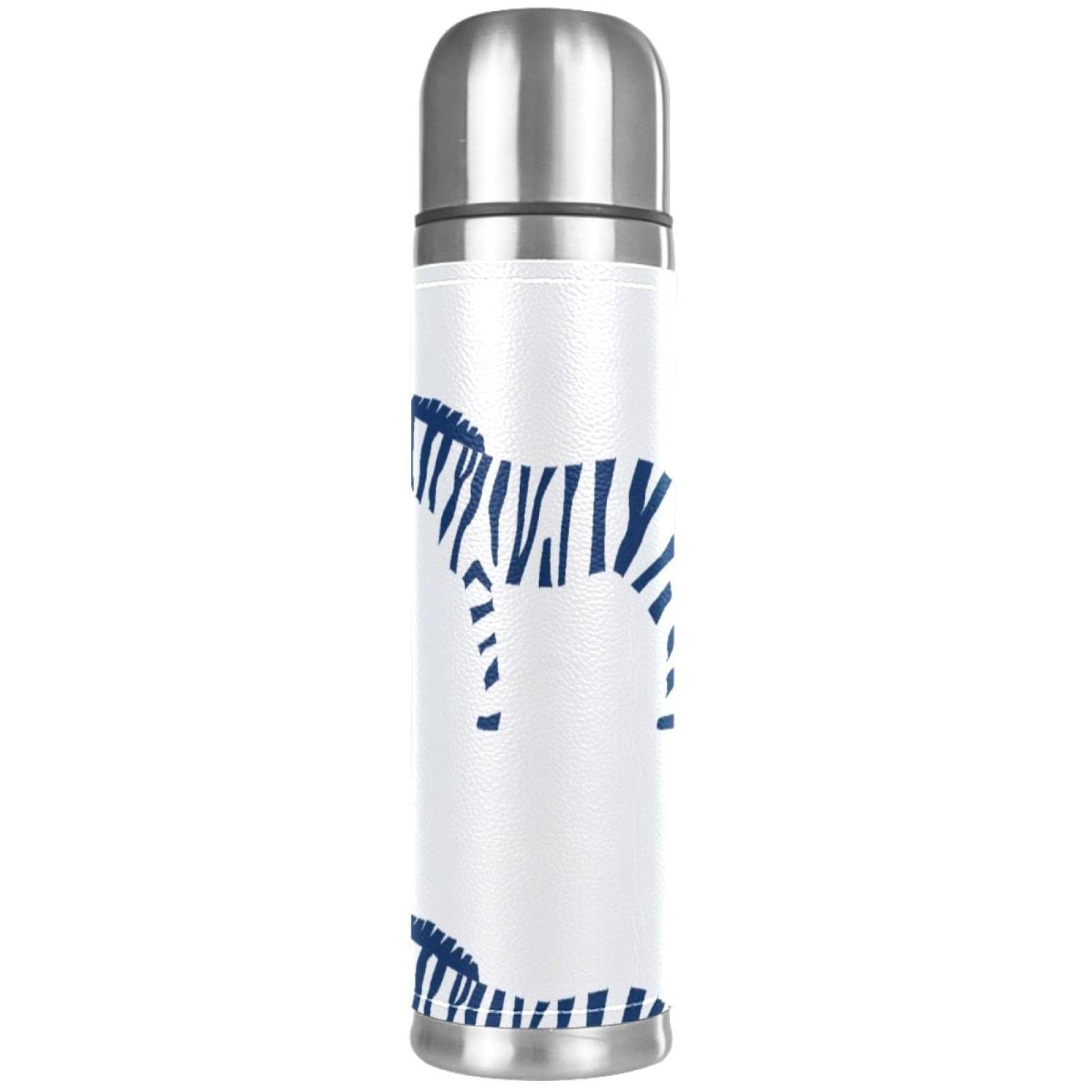 Stainless Steel Leather Vacuum Insulated Mug Zebra Thermos Water Bottle for Hot and Cold Drinks Kids Adults 16 Oz