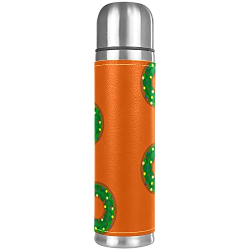 Stainless Steel Leather Vacuum Insulated Mug Christmas Wreath Thermos Water Bottle for Hot and Cold Drinks Kids Adults 16 Oz