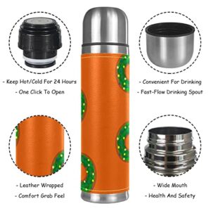 Stainless Steel Leather Vacuum Insulated Mug Christmas Wreath Thermos Water Bottle for Hot and Cold Drinks Kids Adults 16 Oz