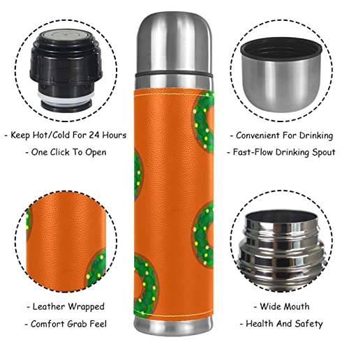 Stainless Steel Leather Vacuum Insulated Mug Christmas Wreath Thermos Water Bottle for Hot and Cold Drinks Kids Adults 16 Oz