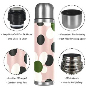 Stainless Steel Leather Vacuum Insulated Mug Flowers Thermos Water Bottle for Hot and Cold Drinks Kids Adults 16 Oz