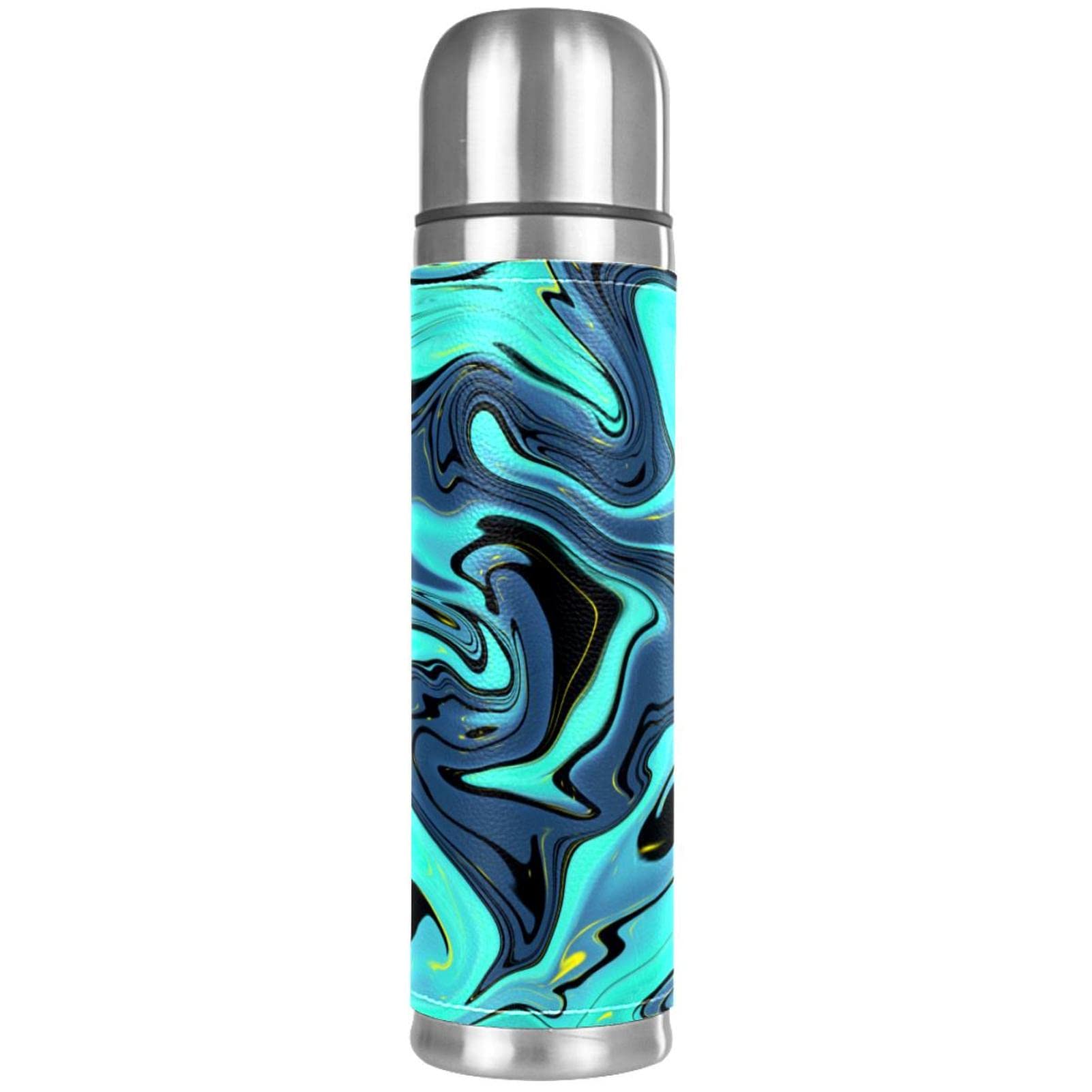 Stainless Steel Leather Vacuum Insulated Mug Abstract Texture Thermos Water Bottle for Hot and Cold Drinks Kids Adults 16 Oz