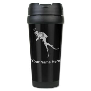 lasergram 16oz coffee travel mug, scuba diver, personalized engraving included (black)