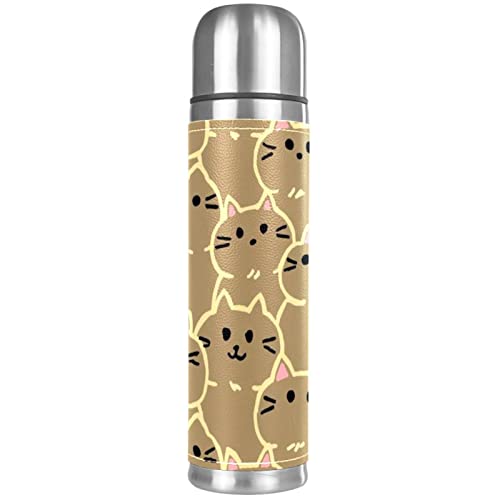 Stainless Steel Leather Vacuum Insulated Mug Strawberry Cat Thermos Water Bottle for Hot and Cold Drinks Kids Adults 16 Oz