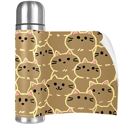 Stainless Steel Leather Vacuum Insulated Mug Strawberry Cat Thermos Water Bottle for Hot and Cold Drinks Kids Adults 16 Oz