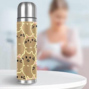 Stainless Steel Leather Vacuum Insulated Mug Strawberry Cat Thermos Water Bottle for Hot and Cold Drinks Kids Adults 16 Oz