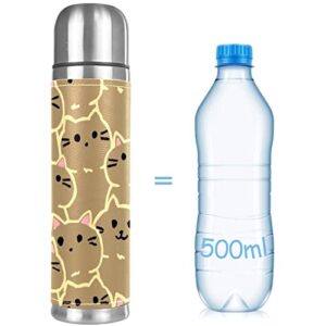 Stainless Steel Leather Vacuum Insulated Mug Strawberry Cat Thermos Water Bottle for Hot and Cold Drinks Kids Adults 16 Oz