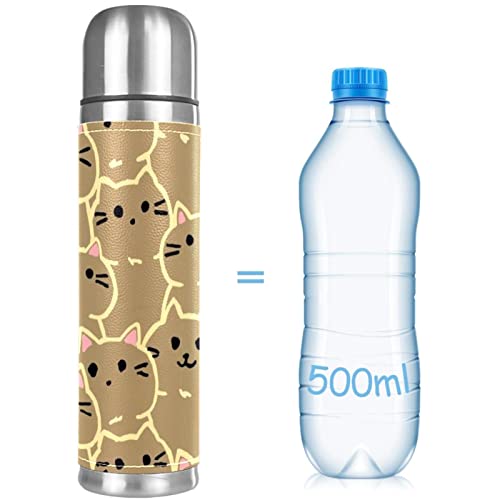 Stainless Steel Leather Vacuum Insulated Mug Strawberry Cat Thermos Water Bottle for Hot and Cold Drinks Kids Adults 16 Oz