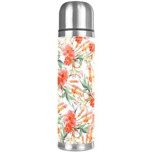 stainless steel leather vacuum insulated mug flowers thermos water bottle for hot and cold drinks kids adults 16 oz