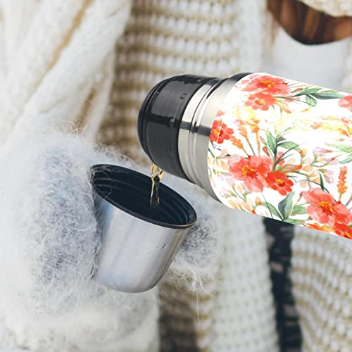 Stainless Steel Leather Vacuum Insulated Mug Flowers Thermos Water Bottle for Hot and Cold Drinks Kids Adults 16 Oz