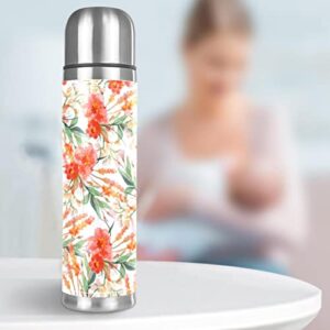 Stainless Steel Leather Vacuum Insulated Mug Flowers Thermos Water Bottle for Hot and Cold Drinks Kids Adults 16 Oz