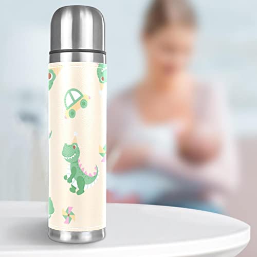 Stainless Steel Leather Vacuum Insulated Mug Dinosaur Thermos Water Bottle for Hot and Cold Drinks Kids Adults 16 Oz