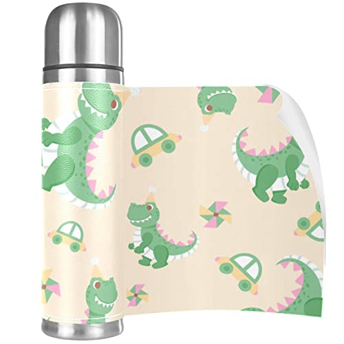 Stainless Steel Leather Vacuum Insulated Mug Dinosaur Thermos Water Bottle for Hot and Cold Drinks Kids Adults 16 Oz