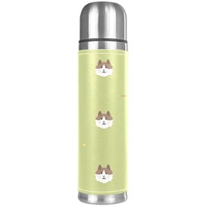 stainless steel leather vacuum insulated mug strawberry cat thermos water bottle for hot and cold drinks kids adults 16 oz