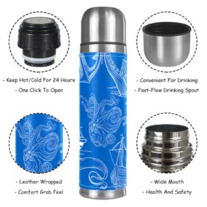 Stainless Steel Leather Vacuum Insulated Mug Navigation Thermos Water Bottle for Hot and Cold Drinks Kids Adults 16 Oz