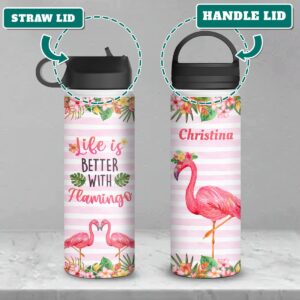 winorax Personalized Famingo Water Bottle Life Is Better With Flamingo Bottles Reminder For Women Girls Teen 12oz 18oz 32oz Stainless Steel Inspirational Gifts For Birthday Back To School Christmas