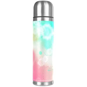 stainless steel leather vacuum insulated mug tie-dye thermos water bottle for hot and cold drinks kids adults 16 oz