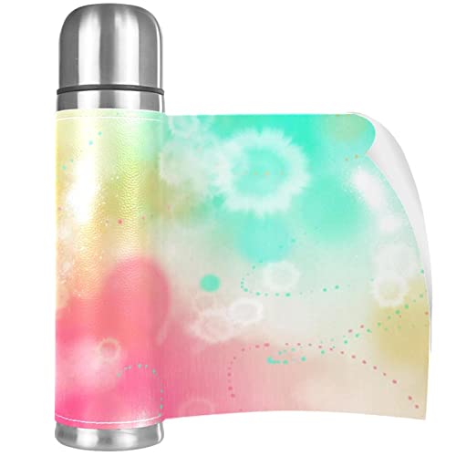 Stainless Steel Leather Vacuum Insulated Mug Tie-dye Thermos Water Bottle for Hot and Cold Drinks Kids Adults 16 Oz