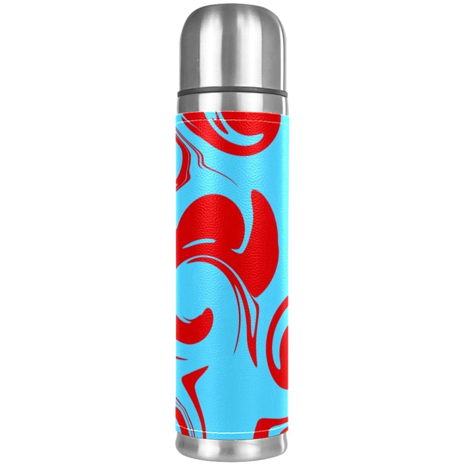 Stainless Steel Leather Vacuum Insulated Mug Crazy Colors Thermos Water Bottle for Hot and Cold Drinks Kids Adults 16 Oz