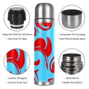 Stainless Steel Leather Vacuum Insulated Mug Crazy Colors Thermos Water Bottle for Hot and Cold Drinks Kids Adults 16 Oz