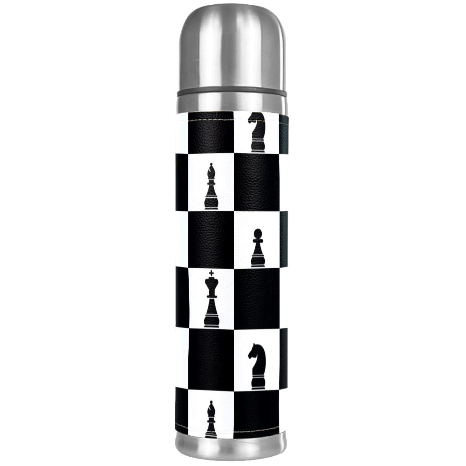 Stainless Steel Leather Vacuum Insulated Mug Chess Thermos Water Bottle for Hot and Cold Drinks Kids Adults 16 Oz