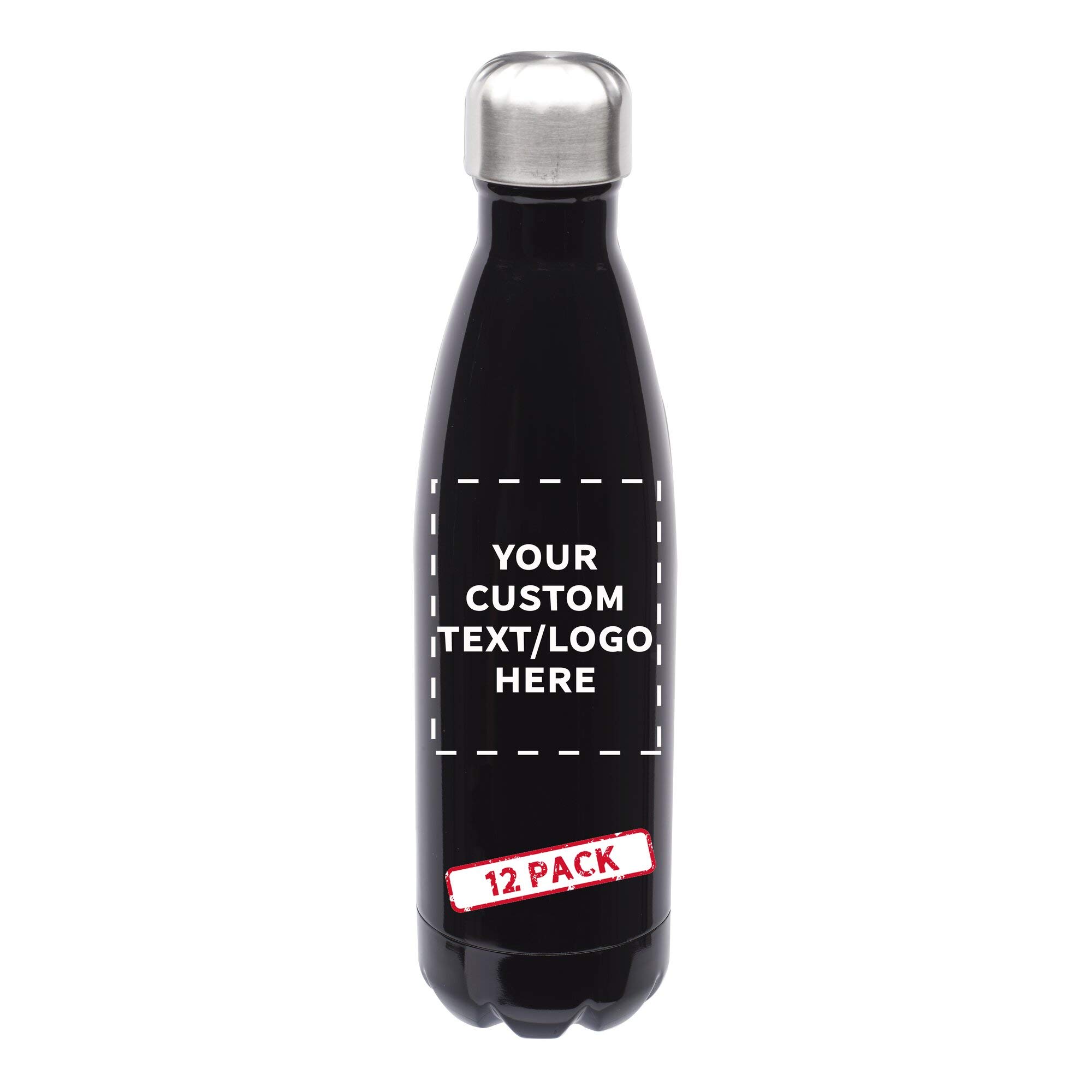 DISCOUNT PROMOS Custom Levian Cola Shaped Flasks 17 oz. Set of 12, Personalized Bulk Pack - Perfect for Gym, Camping, and Any Indoor/Outdoor Activities - Black