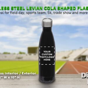 DISCOUNT PROMOS Custom Levian Cola Shaped Flasks 17 oz. Set of 12, Personalized Bulk Pack - Perfect for Gym, Camping, and Any Indoor/Outdoor Activities - Black